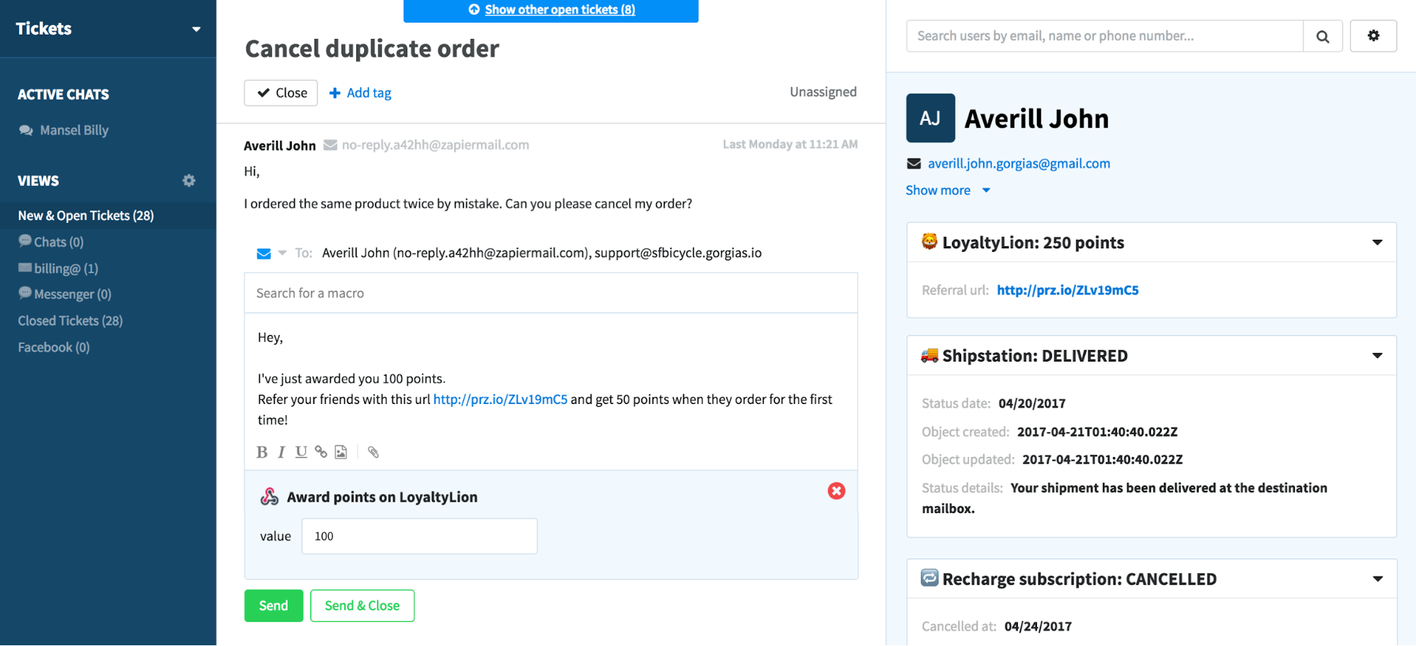 Gorgias | Loyalty program software integrations | LoyaltyLion